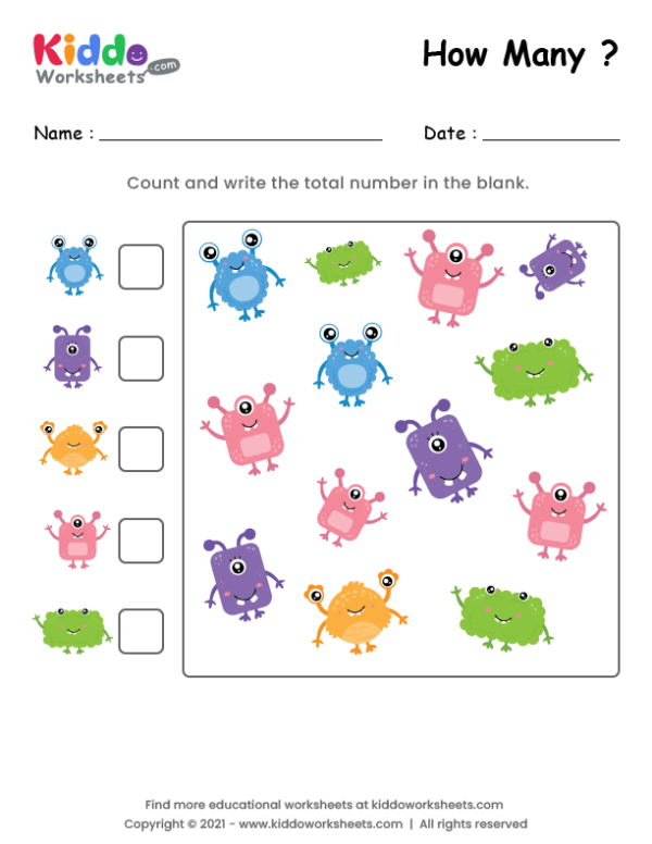 Free Printable Counting Monsters Worksheet - kiddoworksheets