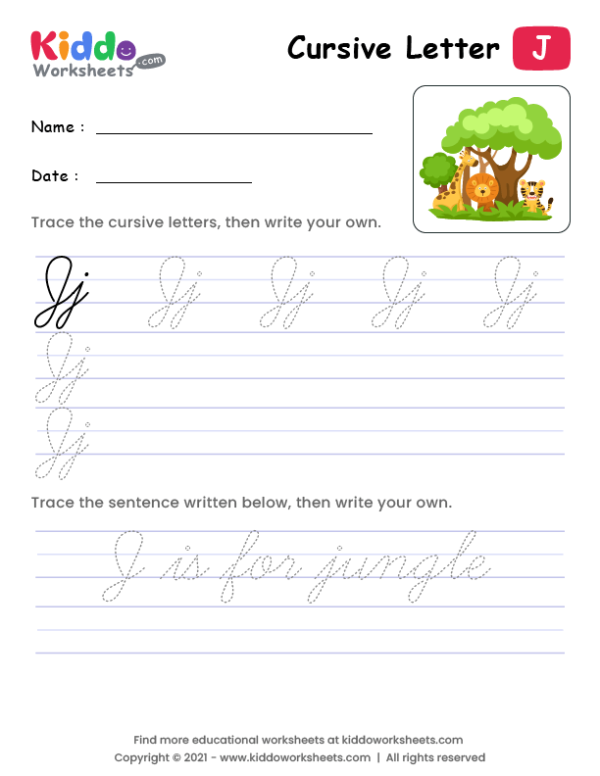 Free Printable Cursive Writing Letter J Worksheet - kiddoworksheets