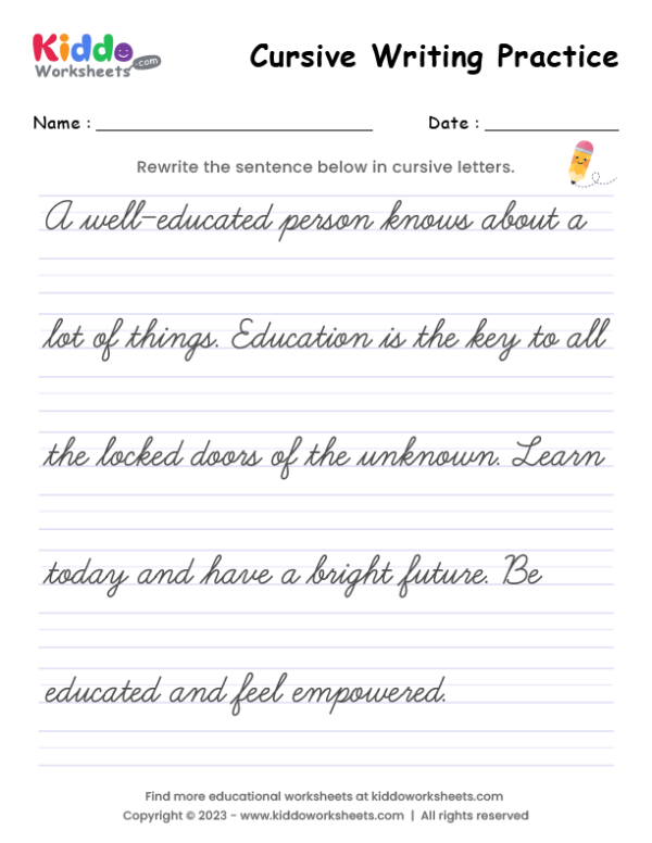 Free Printable Cursive Writing Worksheet 3 Kiddoworksheets Free Printable Cursive Writing Worksheet 3 Kiddoworksheets
