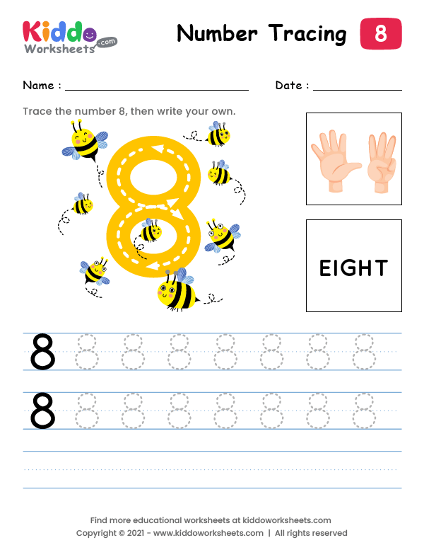 Free Printable Tracing Number Eight (8) Worksheet - kiddoworksheets
