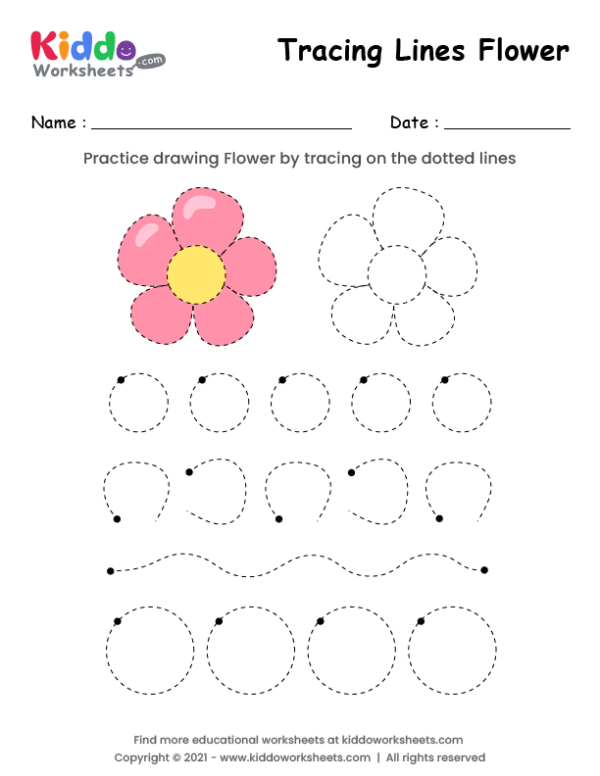 Free Printable Tracing Lines Flower Worksheet - kiddoworksheets