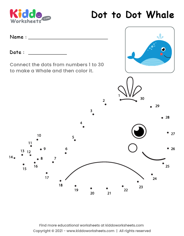 Free Printable Dot to Dot Whale Worksheet - kiddoworksheets
