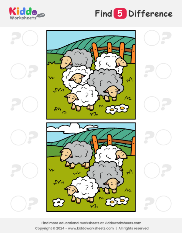 Free Printable Sheep Spot the Difference Worksheet - kiddoworksheets